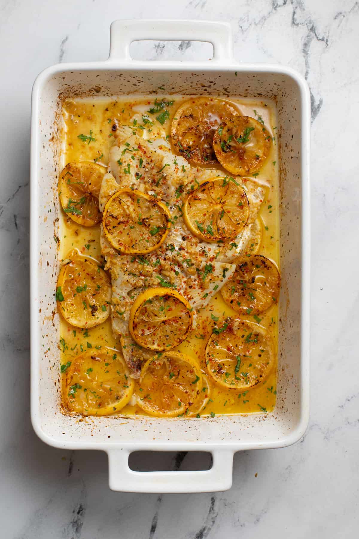 Garlicky Lemon Baked Fish - Addicted to Tahini